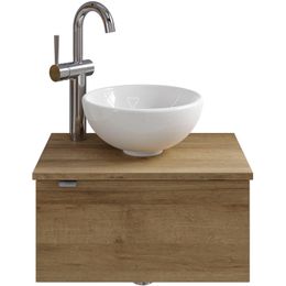 Waschtisch SAPHIR "Serie 6915 Waschschale mit Unterschrank für Gästebad, Gäste WC", braun (riviera eiche, riviera eiche, riviera eiche quer nb), B:51cm H:39,8cm T:35cm, Waschtische, Waschtisch, 51 cm breit, 1 Tür, Waschtischplatte, kleine Bäder, ohne Armatur