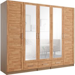 Kleiderschrank Home Affaire "Sabrina, natürlicher Landhausstil, mit Innenausstattung", braun (natur), B:240cm H:200cm T:60cm, Schränke, Spiegel und Schubladen, teilmassiv,Buche oder Eiche, FSC-zertifiziert