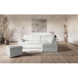 Ecksofa COTTA "Leandra L-Form", wei&szlig; (altwei&szlig;), B:250cm H:88cm T:90cm, NaturLEDER: Bitte beachten Sie, dass Lederbez&uuml;ge mehr N&auml;hte aufweisen als Stoffbez&uuml;ge.;Kunstleder Softlux;NaturLEDER (echtes Rindsleder) in Sitz und R&uuml;cken.;Luxus-Microfaser (100% Polyester), Sofas, Ecksofa, wahlweise mit Bettfunktion & Bettkasten