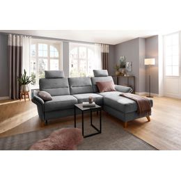 Ecksofa Home Affaire "Westerland L-Form", grau, B:252cm H:90cm T:162cm, 100% Polyester, Sofas, Ecksofa, Federkern-Polsterung, wahlweise mit Bettfunktion, Bettkasten