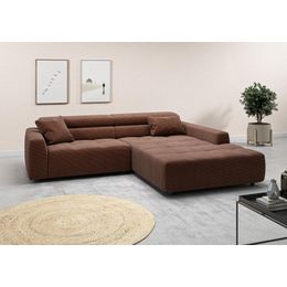 Ecksofa 3C CANDY "Denver auch mit Cord- und Easy care-Bezug, Kopfteilverstellung L-Form", braun (rost), B:258cm H:68cm T:217cm, 88% Polyester, 12% Polyacryl, Sofas, Ecksofa, wahlweise. mit motorischer Sitztiefenverstellung