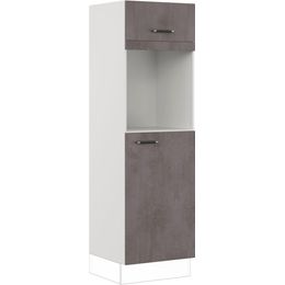 Backofen/Kühlumbauschrank IMPULS KÜCHEN ""Prag", Breite/Höhe: 60/190,7 cm", grau (beton, optik schiefer dunkelgrau), B:60cm H:190,7cm T:57,6cm, Dekorfolie, Holzwerkstoff, Schränke, Backofenumbauschrank Kühlschrankumbauschrank Umbauschrank, vormontiert, mit Klapptür, mit Drehtür