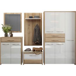 Garderoben-Set Home Affaire "Gala", beige (beige hg, pacific walnuss decor), B:262cm H:192cm T:36cm, MDF, Spanplatte, Kastenmöbel-Sets, Soft-Close Funktion, Hochglanz UV lackiert