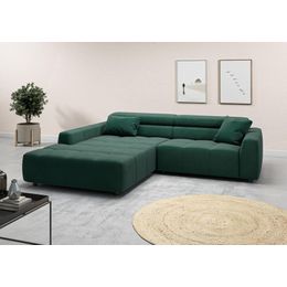 Ecksofa 3C CANDY "Denver auch mit Cord- und Easy care-Bezug, Kopfteilverstellung L-Form", gr&uuml;n, B:258cm H:68cm T:217cm, 95% Polyester, 5% Nylon, Sofas, Ecksofa, wahlweise. mit motorischer Sitztiefenverstellung