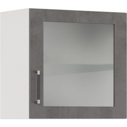 Glashängeschrank IMPULS KÜCHEN ""Prag", Breite/Höhe: 50 oder 60/57,9 cm", grau (beton, optik schiefer dunkelgrau), B:60cm H:57,9cm T:34,2cm, Dekorfolie, Glas, Holzwerkstoff, Schränke, vormontiert, mit Glasdrehtür, mit verstellbarem Glasfachboden
