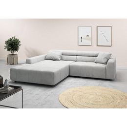 Ecksofa 3C CANDY "Denver auch mit Cord- und Easy care-Bezug, Kopfteilverstellung L-Form", silber, B:258cm H:68cm T:217cm, 95% Polyester, 5% Nylon, Sofas, Ecksofa, wahlweise. mit motorischer Sitztiefenverstellung
