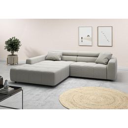 Ecksofa 3C CANDY "Denver auch mit Cord- und Easy care-Bezug, Kopfteilverstellung L-Form", grau (hellgrau), B:258cm H:68cm T:217cm, 88% Polyester, 12% Polyacryl, Sofas, Ecksofa, wahlweise. mit motorischer Sitztiefenverstellung