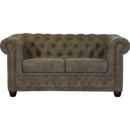Chesterfield-Sofa Home Affaire "Rysum", grau (stone), B:148cm H:72cm T:86cm, Luxus-Microfaser Lederoptik (100% Polyester), Sofas, Chesterfield-Optik, in 2 Bezugsqualitäten