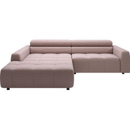 Ecksofa 3C CANDY "Denver auch mit Cord- und Easy care-Bezug, Kopfteilverstellung L-Form", rosa, B:258cm H:68cm T:217cm, 88% Polyester, 12% Polyacryl, Sofas, Ecksofa, wahlweise. mit motorischer Sitztiefenverstellung