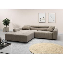 Ecksofa 3C CANDY "Denver auch mit Cord- und Easy care-Bezug, Kopfteilverstellung L-Form", grau (taupe), B:258cm H:68cm T:217cm, 88% Polyester, 12% Polyacryl, Sofas, Ecksofa, wahlweise. mit motorischer Sitztiefenverstellung