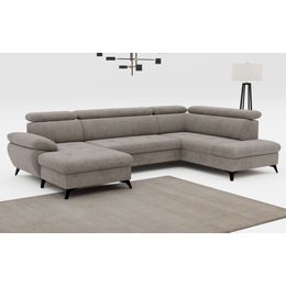 Wohnlandschaft COTTA "Hudson U-Form", grau (elephant), B:324cm H:100cm T:207cm, Sofas, Wohnlandschaft, mit Kopfteilverstellung, wahlweise mit Bettfunktion & Bettkasten