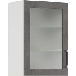 Glashängeschrank IMPULS KÜCHEN ""Prag", Breite 50 cm", grau (beton, optik schiefer dunkelgrau), B:50cm H:72,3cm T:34,2cm, Dekorfolie, Glas, Holzwerkstoff, Schränke, mit Glasdrehtür