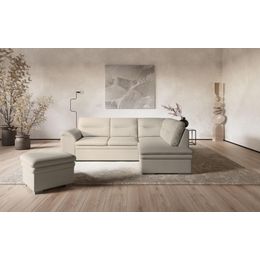 Ecksofa COTTA "Leandra L-Form", beige (creme), B:250cm H:88cm T:90cm, NaturLEDER: Bitte beachten Sie, dass Lederbez&uuml;ge mehr N&auml;hte aufweisen als Stoffbez&uuml;ge.;Kunstleder Softlux;NaturLEDER (echtes Rindsleder) in Sitz und R&uuml;cken.;Luxus-Microfaser (100% Polyester), Sofas, Ecksofa, wahlweise mit Bettfunktion & Bettkasten