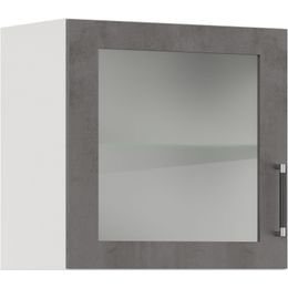 Glashängeschrank IMPULS KÜCHEN ""Prag", Breite/Höhe: 50 oder 60/57,9 cm", grau (beton, optik schiefer dunkelgrau), B:60cm H:57,9cm T:34,2cm, Dekorfolie, Glas, Holzwerkstoff, Schränke, vormontiert, mit Glasdrehtür, mit verstellbarem Glasfachboden