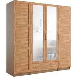 Kleiderschrank Home Affaire "Sabrina, natürlicher Landhausstil, mit Innenausstattung", braun (natur), B:192cm H:200cm T:60cm, Schränke, Spiegel und Schubladen, teilmassiv,Buche oder Eiche, FSC-zertifiziert