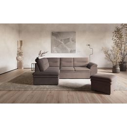 Ecksofa COTTA "Leandra L-Form", braun (schlamm), B:250cm H:88cm T:90cm, NaturLEDER: Bitte beachten Sie, dass Lederbez&uuml;ge mehr N&auml;hte aufweisen als Stoffbez&uuml;ge.;Kunstleder Softlux;NaturLEDER (echtes Rindsleder) in Sitz und R&uuml;cken.;Luxus-Microfaser (100% Polyester), Sofas, Ecksofa, wahlweise mit Bettfunktion & Bettkasten