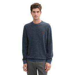 Strickpullover Tom Tailor, Herren, Gr. L, blau (navy blau grün multicolor), Strick, Obermaterial: 90% Baumwolle, 10% Polyamid, mehrfarbig, regular fit taillenbedeckt, Rundhals, Rippbündchen, Pullover, mit Logostickerei