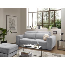 2-Sitzer ED EXCITING DESIGN "Barura", grau (hellgrau), B:214cm H:90cm T:112cm, 92% Polyester, 8% Nylon, Sofas, Big-Sofa mit 2 Nierenkissen