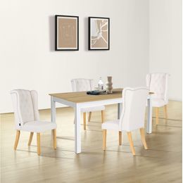 Esszimmerstuhl Home Affaire "Liao, TOPSELLER, OTTOs Choice, 2er-Set", beige (cremefarben), B:52cm H:102cm T:65cm, Sperrholz, Schaumstoff, Stoff, Gummi, Holzbein, Stühle, pflegeleichter Webstoff Bezug, Knopfheftung, Sitzhöhe ca. 50 cm
