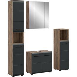 Badezimmer-Set Inosign, nox oak nb, sschwarz matt, B:150cm H:185cm T:30cm, MDF, Spanplatte, Kastenmöbel-Sets, Florenz, Badkombination 4-tlg. Nox Oak/Schwarz matt, Hochschrank