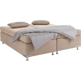 Boxspringbett "Holland", beige (sand), B:182cm L:201cm, Microvelours (100% Polyester), Westfalia Schlafkomfort, Komplettbetten, Boxspringbett, ohne Kopfteil, frei im Raum stellbar