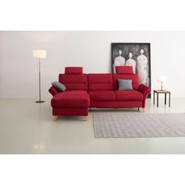 Ecksofa Home Affaire "Westerland L-Form", rot (bordeaux), B:252cm H:90cm T:162cm, 100% Polyester, Sofas, Ecksofa, Federkern-Polsterung, wahlweise mit Bettfunktion, Bettkasten