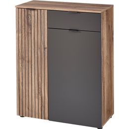 Schuhschrank Innostyle "LINEA Schuhschrank, Schubkasten, 82x103x38cm (B/H/T)", cosmos grau, flagstaff oak umbra, B:82cm H:103cm T:38cm, Holzwerkstoff, MDF, Schränke, 2 Holztüren, Schubkasten, Soft-Close,ABS-Schutzkanten