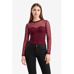 Only Damen Spitzenshirt "ONLSALINA L/S LACE MIX TOP JRS"cabernet, Gr. M, unifarben, Jersey, Obermaterial: 92% Nylon, 8% Elasthan, Shirts