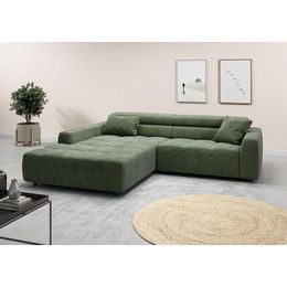 Ecksofa 3C CANDY "Denver auch mit Cord- und Easy care-Bezug, Kopfteilverstellung L-Form", gr&uuml;n (oliv), B:258cm H:68cm T:217cm, 88% Polyester, 12% Polyacryl, Sofas, Ecksofa, wahlweise. mit motorischer Sitztiefenverstellung