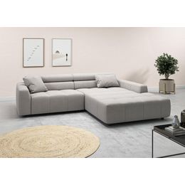 Ecksofa 3C CANDY "Denver auch mit Cord- und Easy care-Bezug, Kopfteilverstellung L-Form", grau, B:258cm H:68cm T:217cm, 100% Polyester, Sofas, Ecksofa, wahlweise. mit motorischer Sitztiefenverstellung