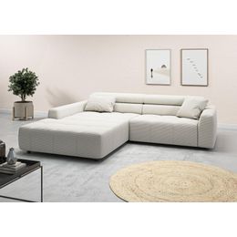 Ecksofa 3C CANDY "Denver auch mit Cord- und Easy care-Bezug, Kopfteilverstellung L-Form", wei&szlig;, B:258cm H:68cm T:217cm, 88% Polyester, 12% Polyacryl, Sofas, Ecksofa, wahlweise. mit motorischer Sitztiefenverstellung