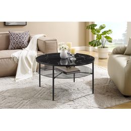 Couchtisch Salesfever "Designer Couchtisch", schwarz, B:81cm H:45cm T:81cm, Metall, Glas, Tische, Tischplatte in Marmoroptik