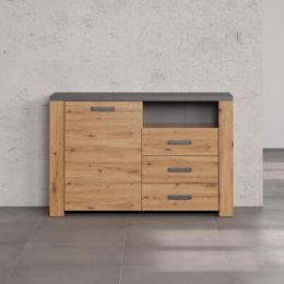 Sideboard Home Affaire "Ambres", braun (artisan eiche melamin), B:127cm H:83cm T:40cm, FSC-zertifizierter Holzwerkstoff, Sideboards, Sideboard, 1 Tür, 3 Schubkasten, 1 Fach, Soft-Close 127/40/83 cm