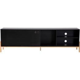 Lowboard Inosign "Melia", schwarz (schwarz, natur), B:185cm H:53,5cm T:33,5cm, MDF, Massivholz, Sideboards, Lowboard, Kommode mit Kabeldurchf&uuml;hrungen