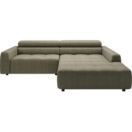 Ecksofa 3C CANDY "Denver auch mit Cord- und Easy care-Bezug, Kopfteilverstellung L-Form", gr&uuml;n (oliv), B:258cm H:68cm T:217cm, 100% Polyester, Sofas, Ecksofa, wahlweise. mit motorischer Sitztiefenverstellung