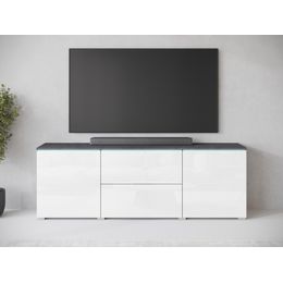 Lowboard Inosign, schwarz (matera anthrazit), B:180cm H:61,8cm T:34,5cm, Sideboards, Lowboard Vera, 2 Türen/2 Schubladen, TV-Schrank mit viel Stauraum