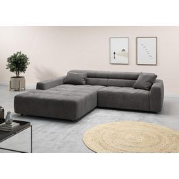 Ecksofa 3C CANDY "Denver auch mit Cord- und Easy care-Bezug, Kopfteilverstellung L-Form", grau (dunkelgrau), B:258cm H:68cm T:217cm, 88% Polyester, 12% Polyacryl, Sofas, Ecksofa, wahlweise. mit motorischer Sitztiefenverstellung