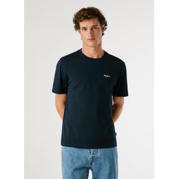 T-Shirt Pepe Jeans "CONTRAST CONNOR", Herren, Gr. XXL, blau (dulwich blau), Jersey, Obermaterial: 100% Baumwolle, unifarben, regular fit, Rundhals, abgesteppte Kante, Shirts, mit Rundhals und gesticktem Logo