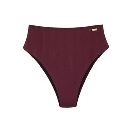 Highwaist-Bikini-Hose Copenhagen Studios "Nela", Damen, Gr. 40, N-Gr, rot (weinrot), Rippware, Recycling-Polyamid, strukturiert, unifarben, Badehosen, mit h&ouml;herem Beinausschnitt