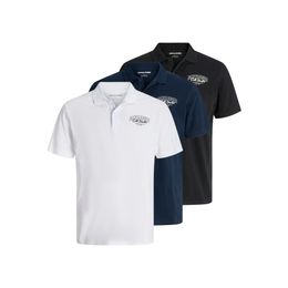 Jack & Jones Poloshirt JACK & JONES "JJMAKOTO POLO SS 3PK MP", Herren, Gr. M, wei&szlig; (schwarz pack:schwarz, sky captain, wei&szlig;), Jersey, Obermaterial: 100% Baumwolle, bedruckt, regular fit normal, Shirts