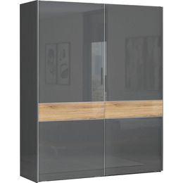 Kleiderschrank Places of Style "Onyx, Schwebetürenschrank inklusive Innenleben, FSC-zertifiziert", grau (anthrazit, walnussfarben), B:182cm H:224cm T:61cm, Spanplatte, Schränke, UV lackiert, hochglänzend anthrazit, mit Soft-Close Funktion