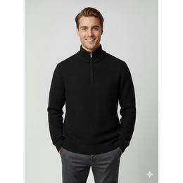 Troyer Selected Homme "SLHTHEO LS KNIT STRUCTURE HALF ZIP D", Herren, Gr. L, schwarz, Strick, Obermaterial: 100% Baumwolle, unifarben, regular fit, Rippbündchen, Pullover Troyer