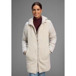 Hybridjacke Kangaroos, Damen, Gr. 38, beige, grau, Web, Obermaterial: 100% Polyester. Obermaterial Webware: 70% Polyester, 30% Polyamid. Futter: 100% Polyester. Wattierung: 100% Polyester, kontrastfarbene Details, unifarben mit Farbeinsatz, bequem h&uuml;ftbedeckend, Windstopperb&uuml;ndchen, Jacken, &Uuml;bergangsjacke aus Teddy-Fleece mit gesteppten &Auml;rmeln und Kapuze