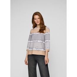 3/4-Arm-Shirt Rabe, Damen, Gr. 38, grau (flanell), Web, Obermaterial: 76% Baumwolle, 16% Polyester, 8% Elasthan, Crinkleoptik, Strukturmuster, regular fit taillenbedeckt, Rundhals, Shirts 3/4-Arm-Shirt, mit Crinkle Optik