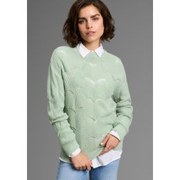 Ajourpullover Laura Scott, Damen, Gr. 40, gr&uuml;n (mint), Grobstrick, Obermaterial: 100% Polyacryl, unifarben, figurumspielend h&uuml;ftbedeckend, Rundhals, Rippb&uuml;ndchen, Pullover, softer &Uuml;bergangsstrick mit Rundhals und trendy Lochmuster