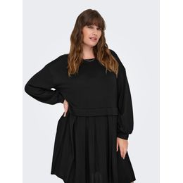 Jerseykleid Only CARMAKOMA "CARUMA ALBA L/S MIX KNEE DRESS JRS", Damen, Gr. L, N-Gr, schwarz, Jersey, Obermaterial: 95% Polyester, 5% Elasthan, unifarben, regular fit knielang, Rundhals, Kleider, Sommerkleid