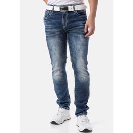 Cipo & Baxx Slim-fit-Jeans CIPO & BAXX, Herren, Gr. 30, Länge 34, blau, Denim/Jeans, Obermaterial: 98% Baumwolle, 2% Elasthan, Abriebeffekte, slim fit knöchellang, Jeans