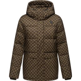 Steppjacke Ragwear "Wikesh Print", Damen, Gr. L (40), braun, Obermaterial: 100% Polyester, Innenfutter: 100% Polyester, Wattierung: 100% Polyester, gerade Po-bedeckend, hoch geschlossener Ausschnitt, Ärmel ohne Ärmelschlitz Strickbündchen, Jacken, Wasserdichte Damen Winterjacke mit Hahnentritt-Muster