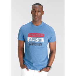 T-Shirt DELMAO, Herren, Gr. 4XL (68/70), blau (blau melange), Single Jersey, Obermaterial: 90% Baumwolle, 10% Polyester, bedruckt, normal, Rundhals, Shirts T-Shirt, Kurzarm, bedruckt, Rundhals, aus Baumwolle und Polyester