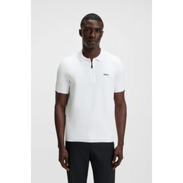 Kurzarmpullover BOSS Green "K Ever-X PS", Jungen, Gr. L, wei&szlig; (wei&szlig;100), Strick, Obermaterial: 100% Baumwolle, unifarben, regular fit h&uuml;ftlang, B&uuml;ndchen, Pullover, mit Perforierungen zur Bel&uuml;ftung